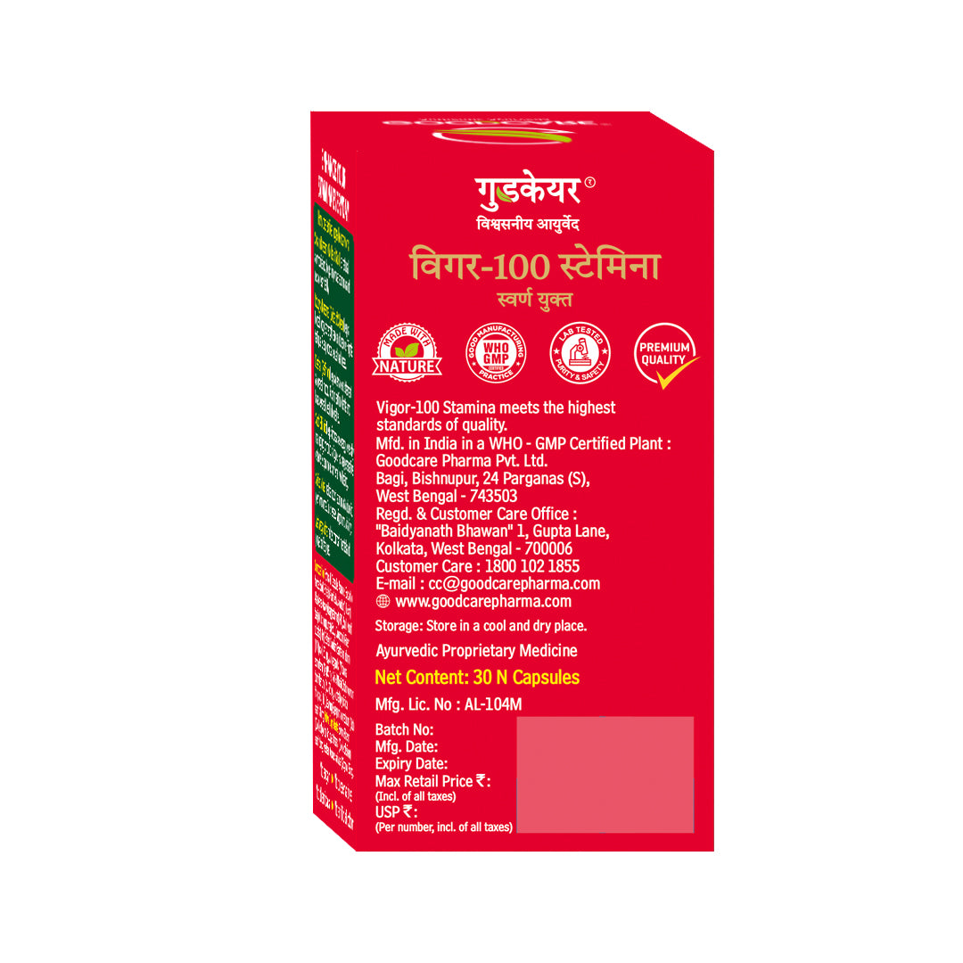 Vigor 100 Stamina Capsule For Vitality & Energy- 30 Caps – Baidyanath